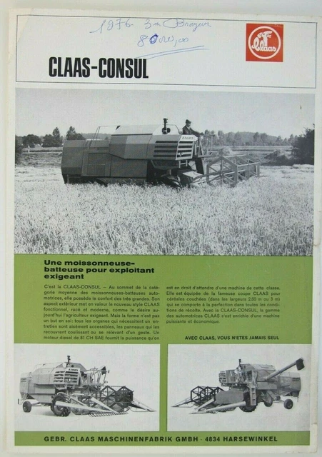 PROSPECTUS BROCHURE CLAAS CONSUL Moissonneuse batteuse Combine Schnitter EUR 14,99 - PicClick DE