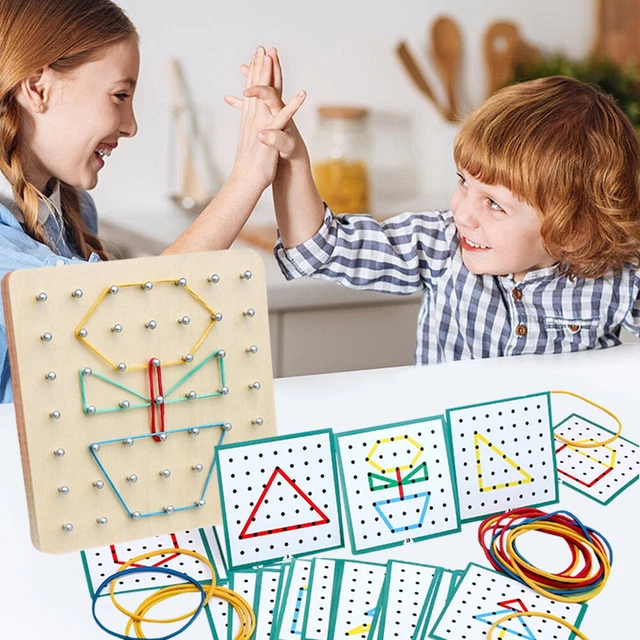 WOODEN GEOBOARD MOTOR Skills Toy Matrix 8x8/7x7 Figures and Shapes ...