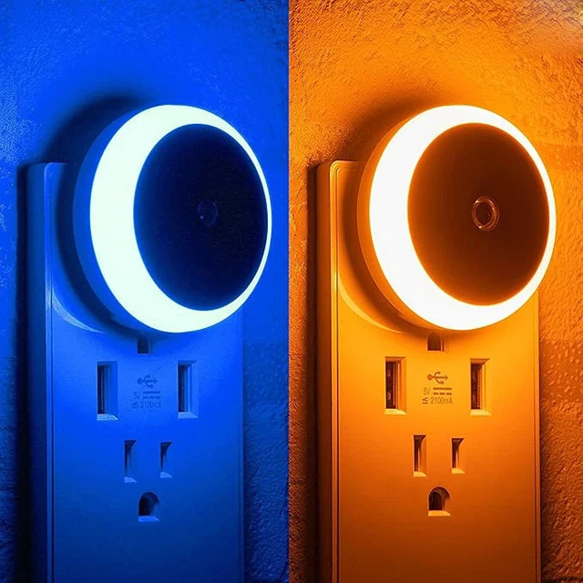 LED NIGHT LIGHT Plug in Dusk to Dawn Smart Sensor Auto Dim into Wall ...