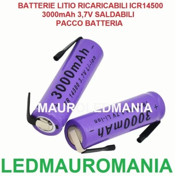 3 PILE BATTERIE 14500 Litio Ricaricabile 3.7V 3000mAh con Paglietta X ...