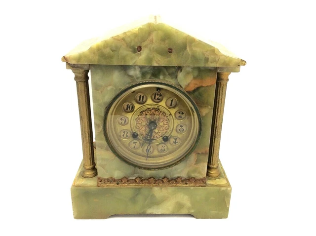 RARE GREEN STONE Marble Rex 110 Old Shelf Clock with Pendulum Parts ...