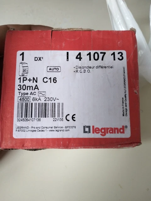 LEGRAND 410713 DISJONCTEUR différentiel dx3 4500-auto/vis-u+n 230v16a-typeac-30m EUR 35,00 ...