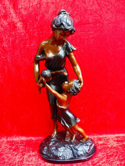 BELLE GRANDE STATUE En Bronze Mère Avec Enfants Bronze 68Cm 13,7Kg ...
