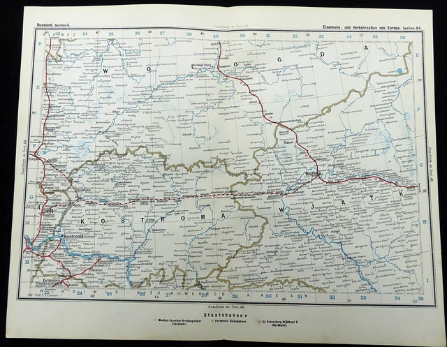 RAILWAY MAP OF Russia Vyatka Tatarstan Russian Rail Route Antique ...