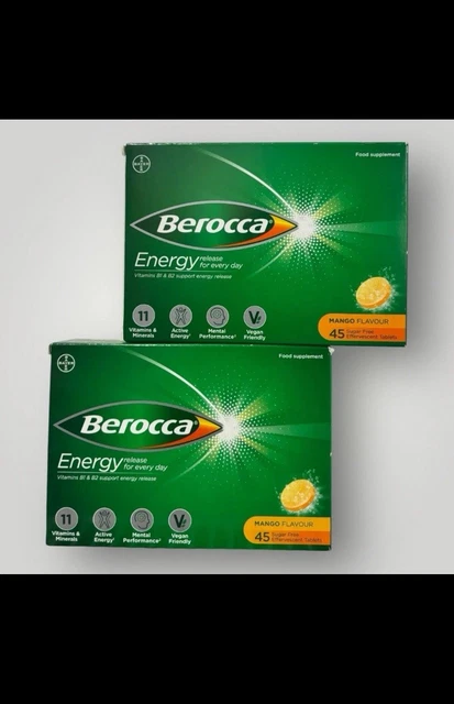 BEROCCA ENERGY Tablets Natural 45 Effervescent Tablets ~ Mango Flavour ...
