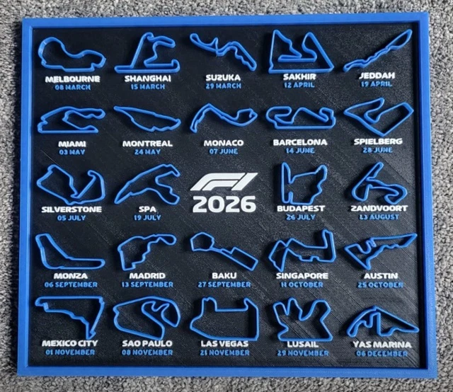 3D PRINTED 2026 F1 Calendar Wall Art Formula 1 Calender Blue £10.99 ...