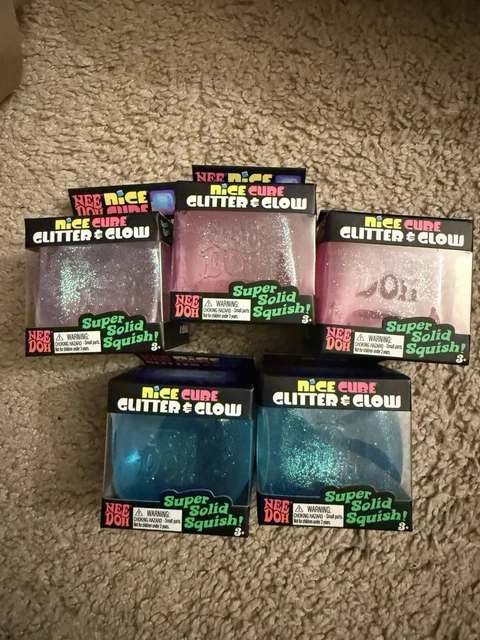 NEE DOH NICE Cube Glitter & Glow Super Solid Squish Squeeze Toy Lot of ...