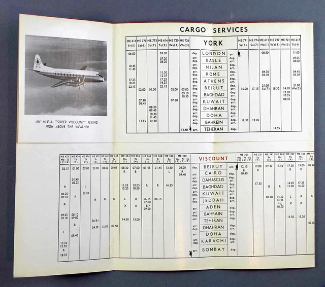 MEA MIDDLE EAST Airlines Timetable November 1958 - March 1959 Route Map ...