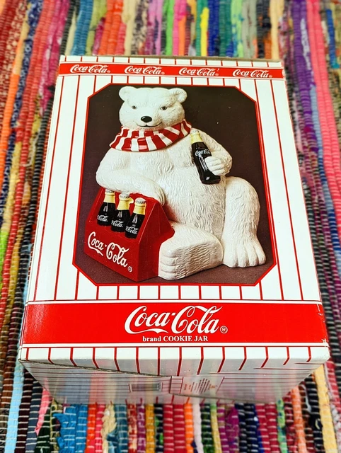 VTG'98 LIMITED ED Coca-Cola Cookie Jar Polar Bear In Red Scarf W/6 Pack ...