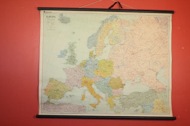 ROLLING MAP SCHOOL wall map Europe 50s, Justus Perthes Gotha 110 x 85 ...