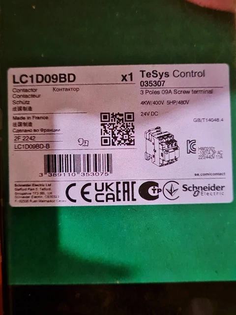 SCHNEIDER LC1D09BD CONTACTOR 4KW/5HP £210.00 - PicClick UK