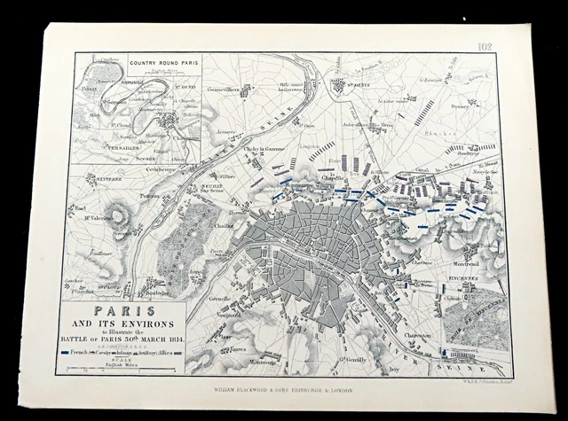 BATTLE OF PARIS 1814 Map City Street Plan Napoleonic Wars Antique ...