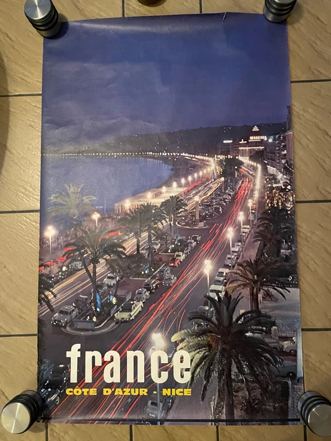 STOP AFFICHE ANCIENNE Originale Cote D'azur Nice De Nuit 100 Par 60 Cms ...