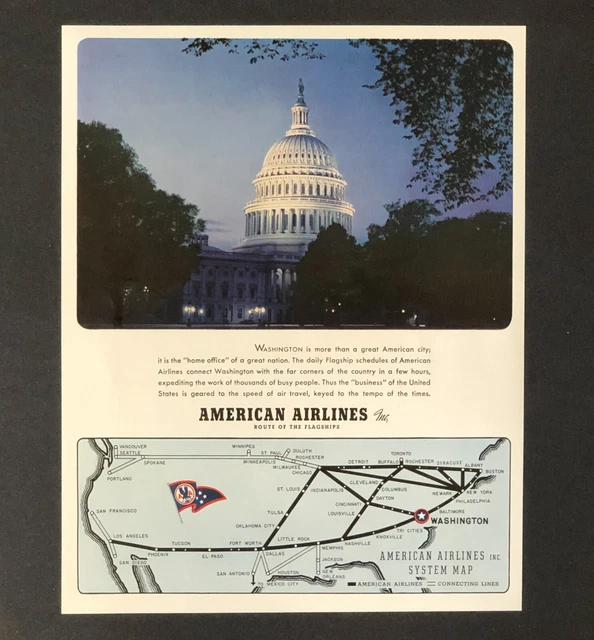 1941 AMERICAN AIRLINES Advertisement Washington Capitol Route Map Vtg ...