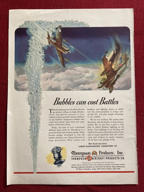 PUBLICITÉ IMPRIMÉE DES années 1940 de Thompson Aircraft Products ...