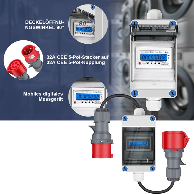 MOBILE STROMZÄHLER BOX CEE 32A digitaler Stromzähler mit Resetfunktion und MID EUR 80,99 ...