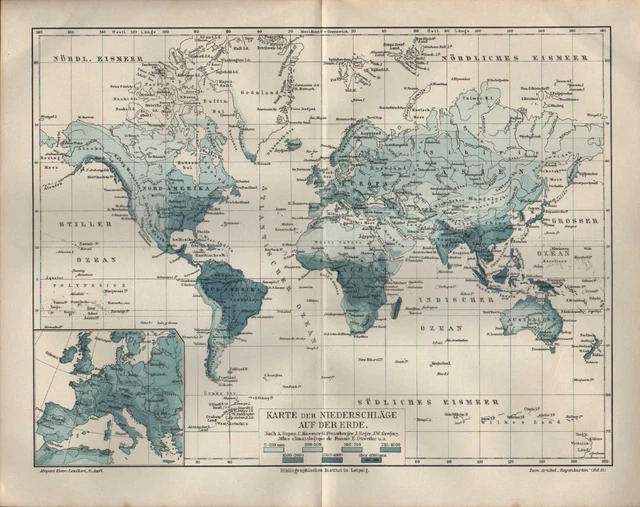 MAP MAP 1910: MAP OF RAINFALL EARTH. Water Rain Precipitation £17.24 ...