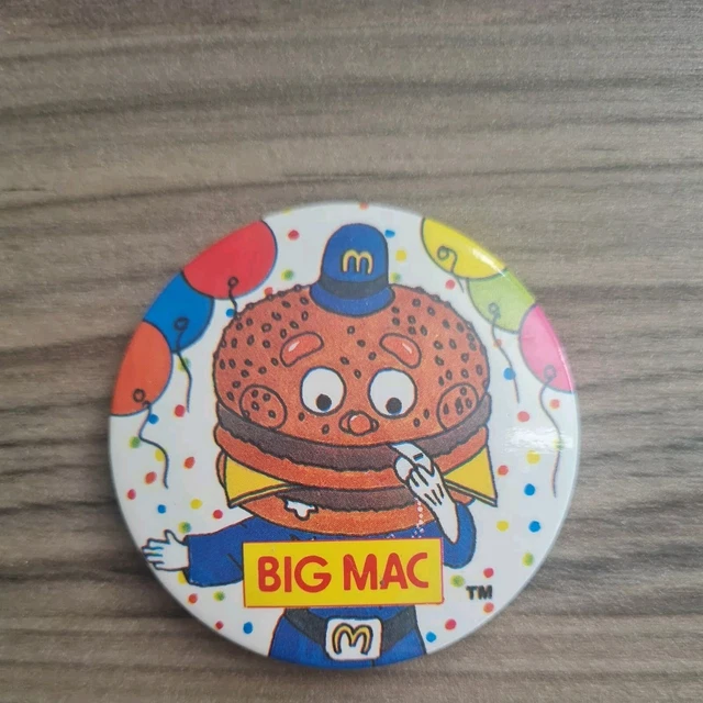 VINTAGE 1980S MCDONALDS Big Mac Birthday Party Advertising Metal Badge ...