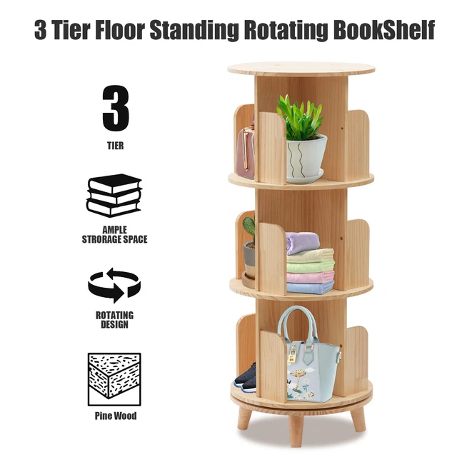 3 TIER 360 Rotating Bookshelf Display Bookcase Modern Bookcase Storage ...