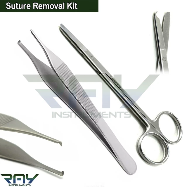 SUTURE REMOVAL KIT Surgical Stitch Spencer Scissor Adson Kocher Tweezer ...