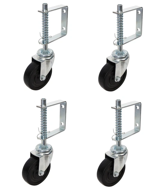 4 X SPRING Loaded Gate Jockey Wheel Swivel Castor 100mm (4") Diameter ...