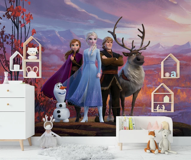 DISNEY FROZEN PHOTO Wallpaper Mural girl bedroom purple Elsa Anna Olaf ...