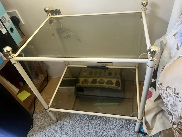 METAL DOUBLE BED Frame Cream Brass Plus 2 Matching Side Tables £10.80 ...