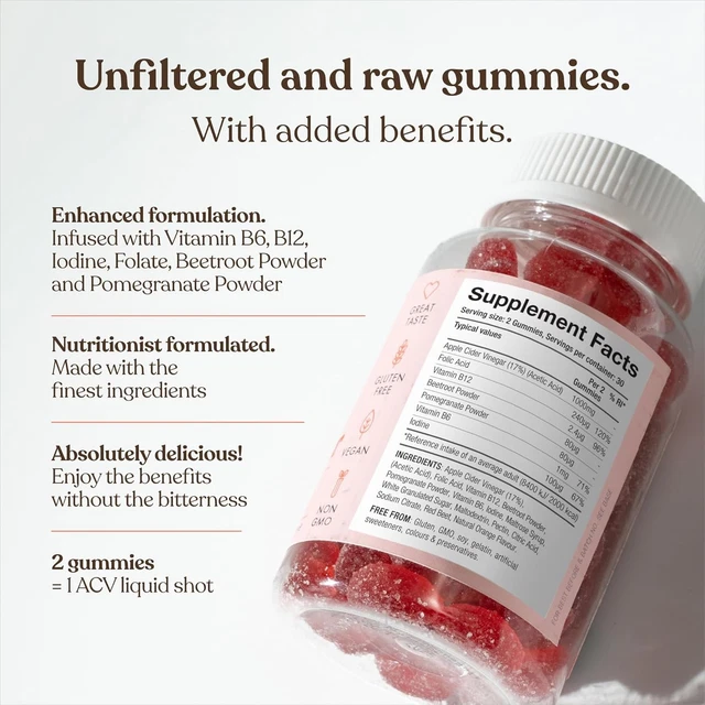 FREE SOUL APPLE Cider Vinegar Gummies 1000mg with B12 & Folic Acid ...