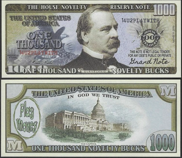 ONE THOUSAND NOVELTY Bucks, Play Money Dollar Novelty Note - Lot of 10 ...