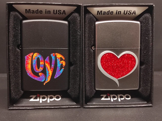 ZIPPO 2ER SET: LOVE Farbdruck + HEART Herz (Emblem: nice sparkle ...