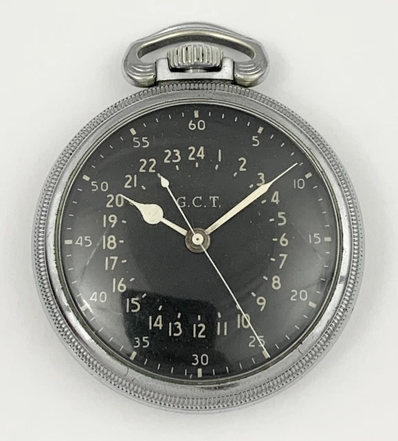 HAMILTON WWII GCT Military Pocket Watch 4992B 22J 24 hr Black Dial Runs EUR 471,79 - PicClick DE