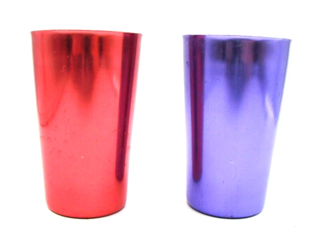 LOT 2 ALUMINUM Bascal Colored Drinking Cups Tumblers Red Purple 4.5" H ...