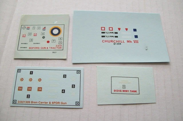 AIRFIX BOFORS, CHURCHILL, BREN CARRIER, WW1 TANK 1:76 scale decals £2. ...