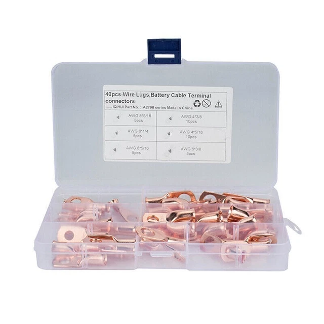 HEAVY DUTY WIRE Lugs Battery Ring Terminals Connectors Assortment 40PCS ...