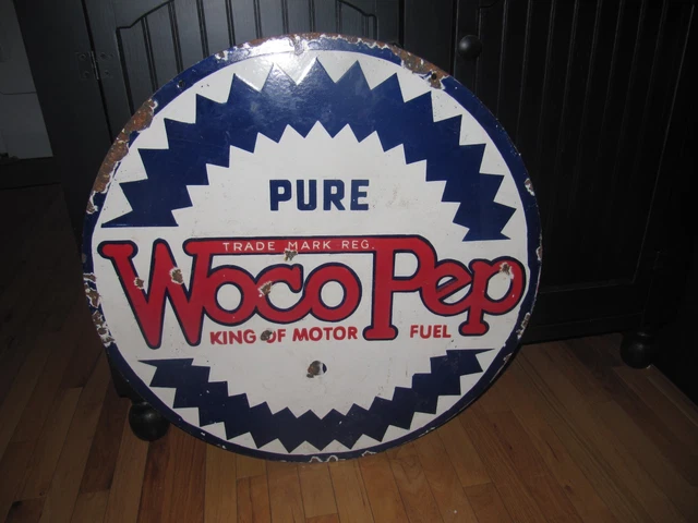 OLD PURE WOCO Pep oil gas double sided Porcelain Sign $405.00 - PicClick