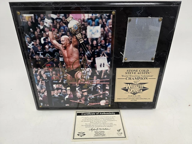 RARE WWE STONE Cold Steve Austin Signed Plaque Wrestlemania 15 Actual ...