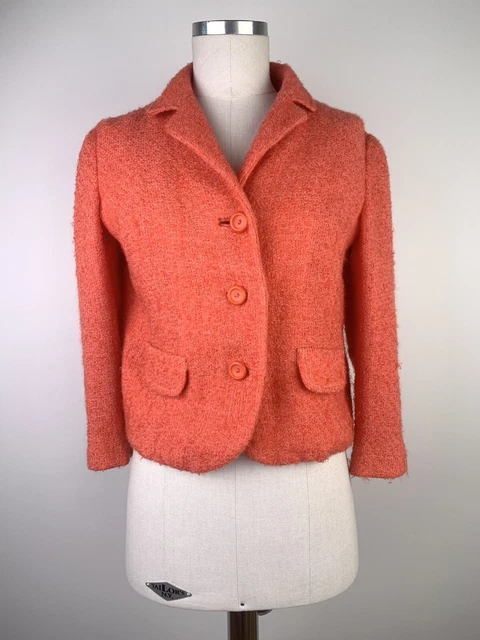 VINTAGE 1950S 1960S Cropped Jacket Size S/ M Coral Boucle Tweed Union ...