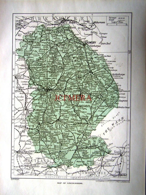 MAP OF LINCOLNSHIRE 1924 - Vintage Hutchinson's 'Britain Beautiful ...