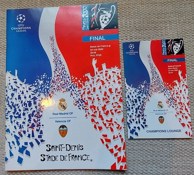 REAL MADRID V Valencia Champions League Final Programme and Menu 2000 £ ...