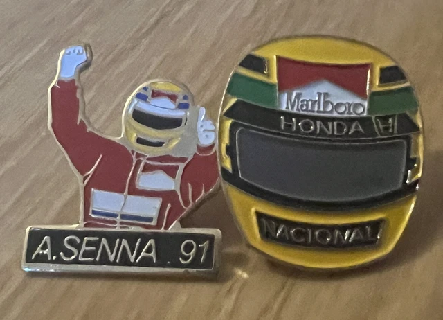 RARE FORMULA 1 Pin Badges x2 Ayrton Senna Brazil Helmet Motor Racing ...