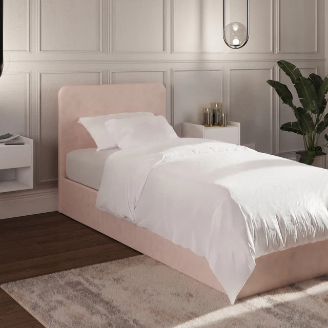 CHISWICK OTTOMAN STORAGE Bed Single Soft Pink Fabric Upholstered Frame ...