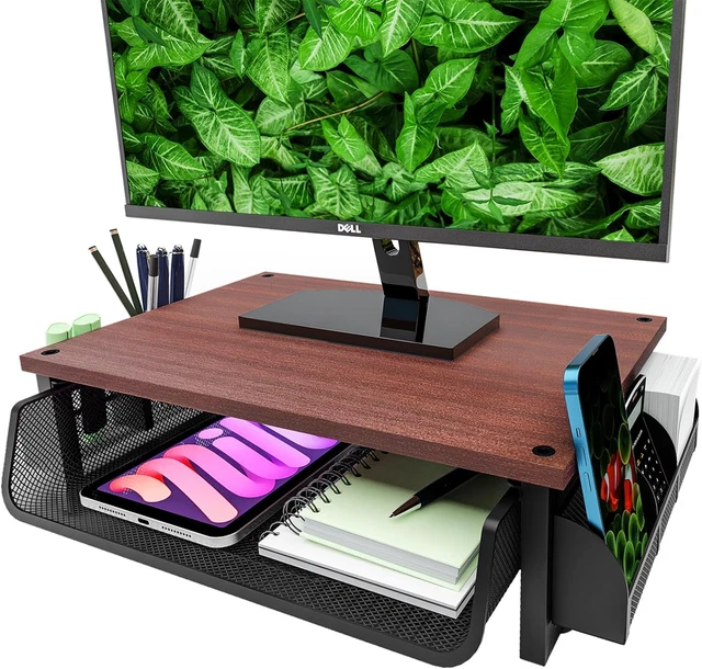 METAL MONITOR STAND Riser with Drawer, Wood Desk Computer Organizer ...