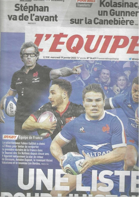 L'EQUIPE-19 JANVIER 2022-RUGBY:UNE liste pour l'Histoire/Foot:STEPHAN ...