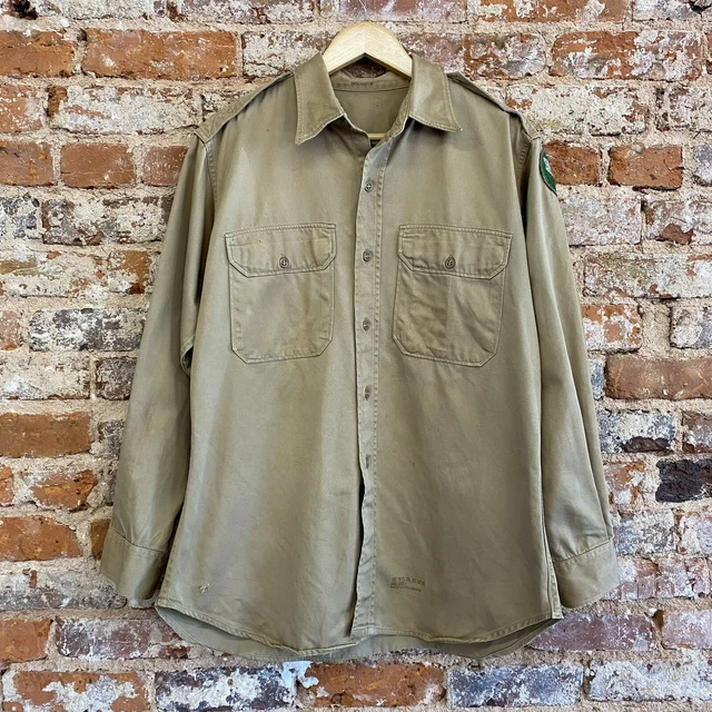 VINTAGE 40S WW2 US Military Sanforized Twill Khaki Shirt Sz XL - 104th Infantry £78.65 - PicClick UK