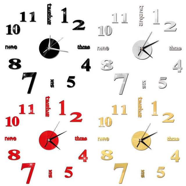 DIY ANALOG 3D Mirror Surface Number Wall Clock Sticker Modern Home ...