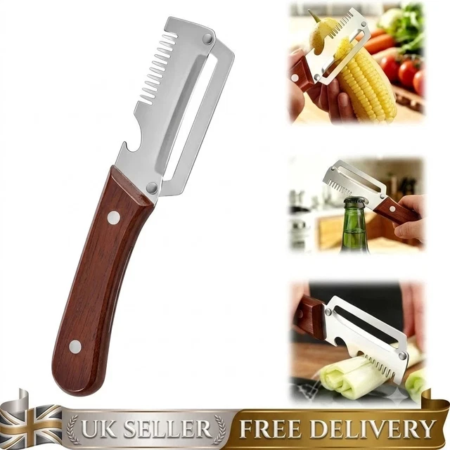 3-IN-1 STAINLESS STEEL Vegetable Peeler Julienne Slicer Cutter Wooden ...