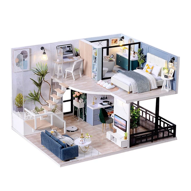 Handmade Model Dollhouse 3d Wooden Double Decker Loft Diy Girl Princess