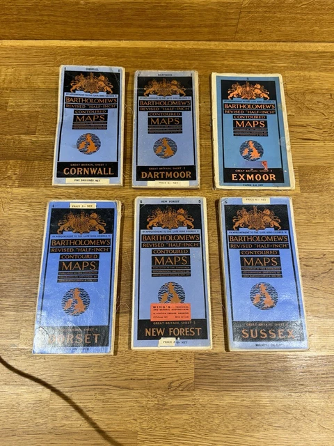 BARTHOLOMEW'S HALF-INCH CONTOURED Maps Paper & Cloth Map Sheet 1-6 £0. ...