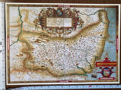 OLD TUDOR SAXTON 1500's Map Suffolk England 1575 Antique Reprint ...