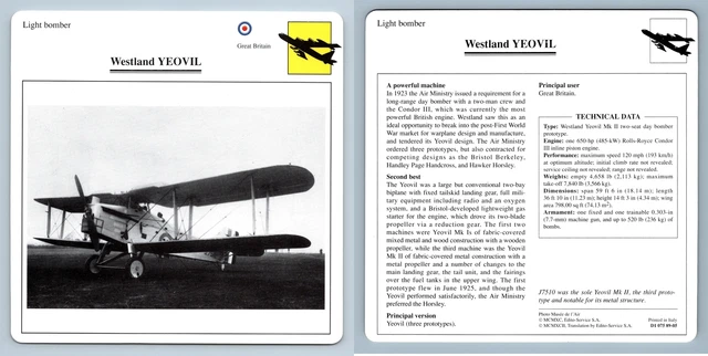 WESTLAND YEOVIL - Light Bomber - Warplanes Collectors Club Card £1.25 ...